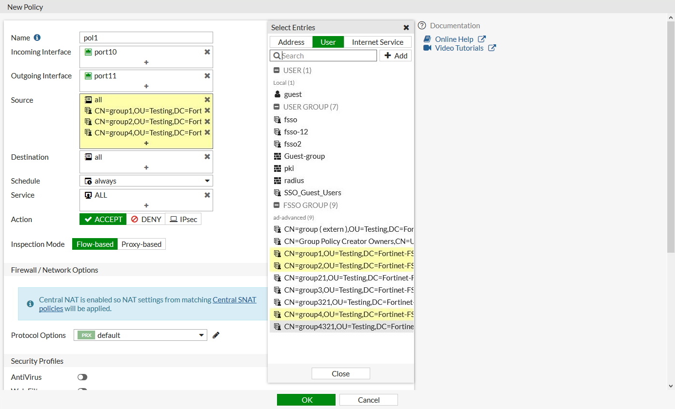 Use Active Directory objects directly in policies | FortiGate / FortiOS 7.4.4 | Fortinet ...